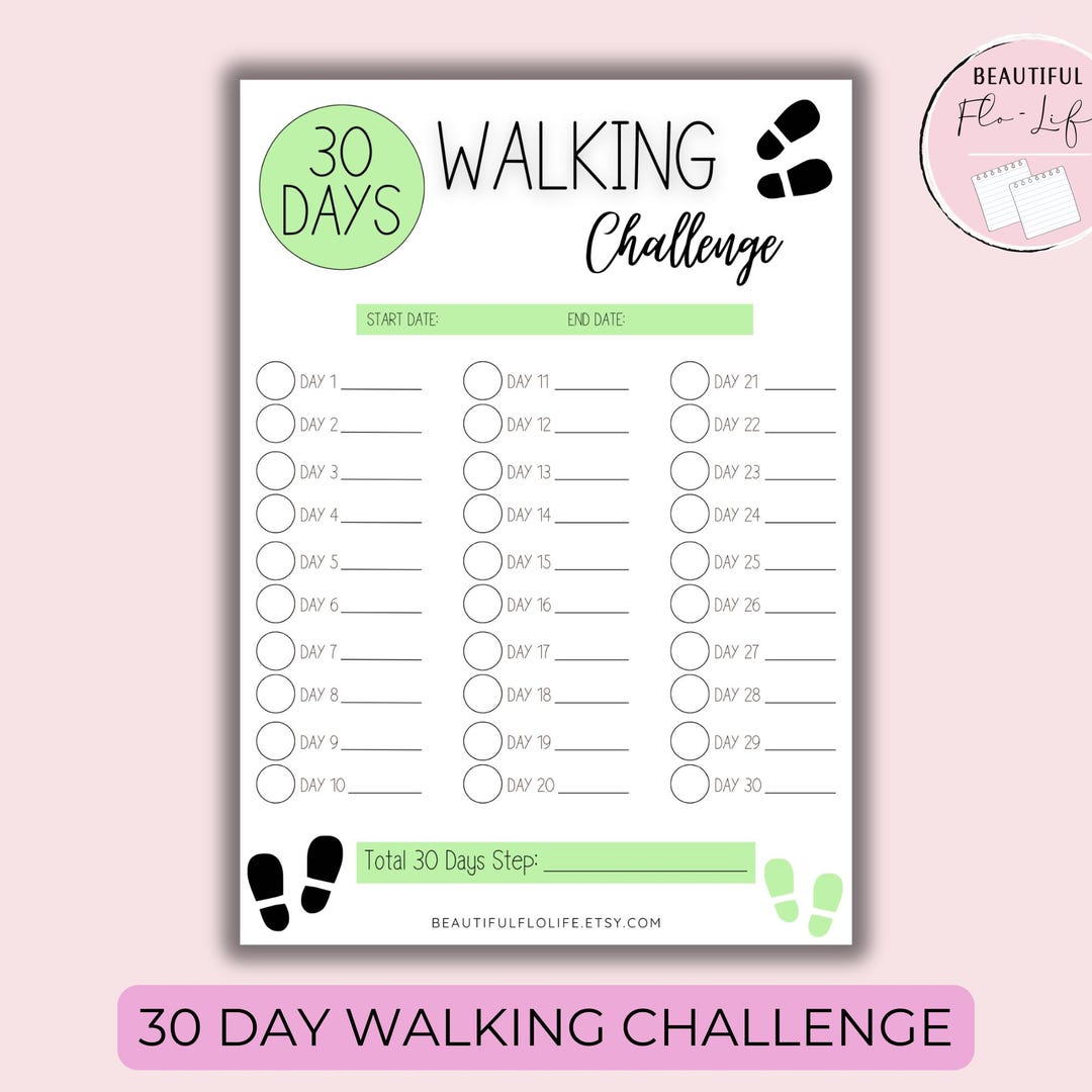 30 Day Walking Challenge, Printable Healthy Habit Tracker, Monthly ...
