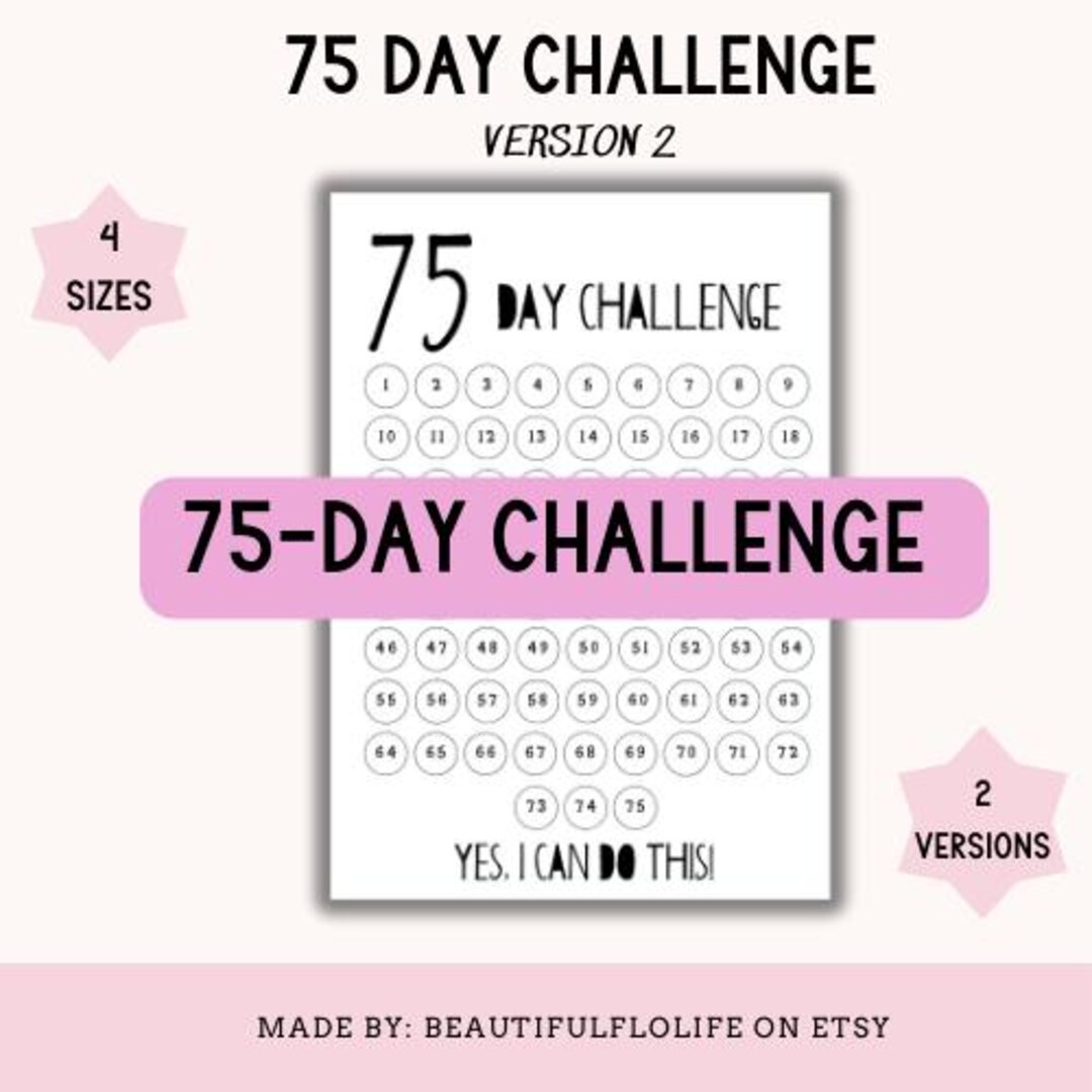 75 Day Challenge Soft Accountability Tracker 75 Fitness Workout Planner ...