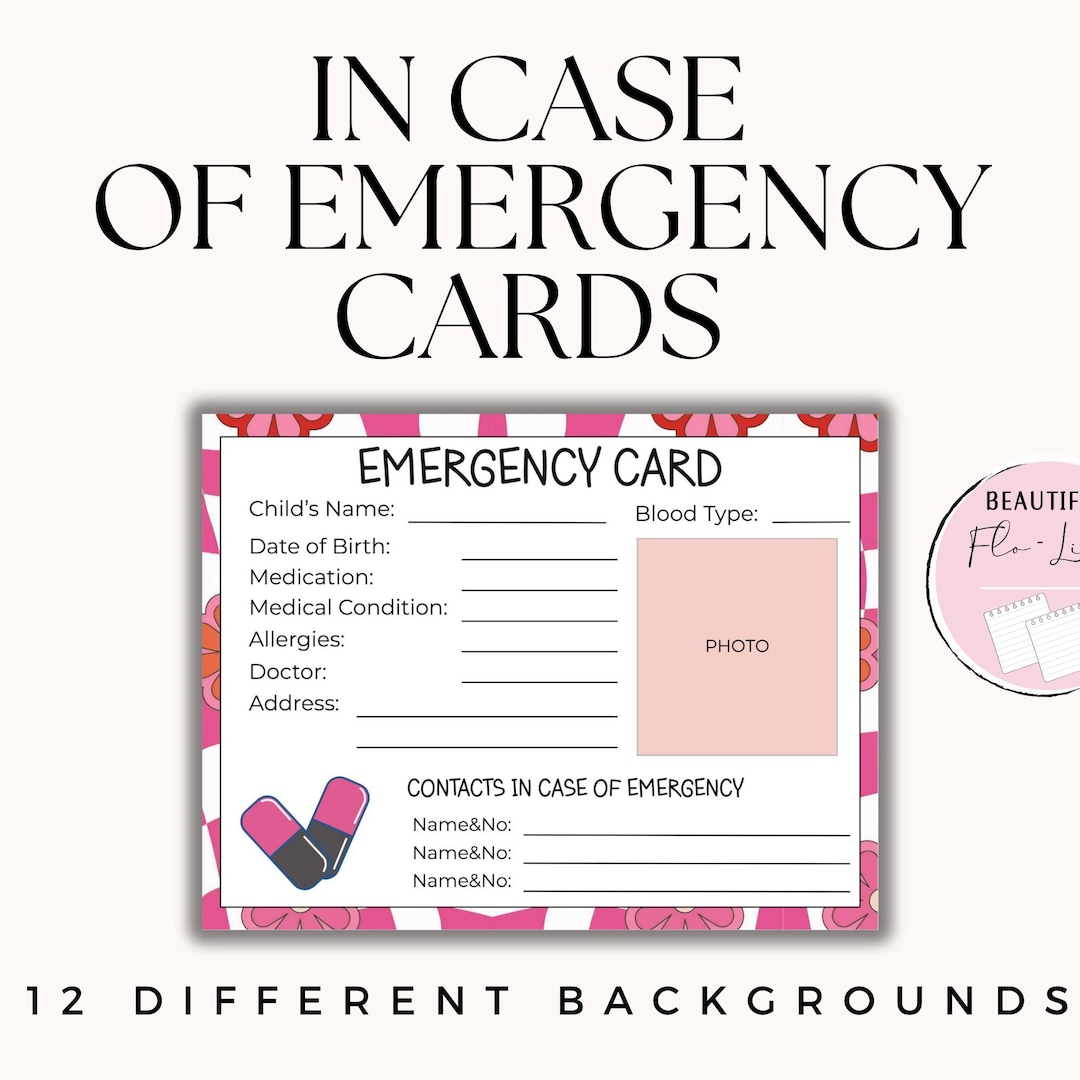 In Case of Emergency Card Template, Kids Printable Safety BUNDLE, Fill ...