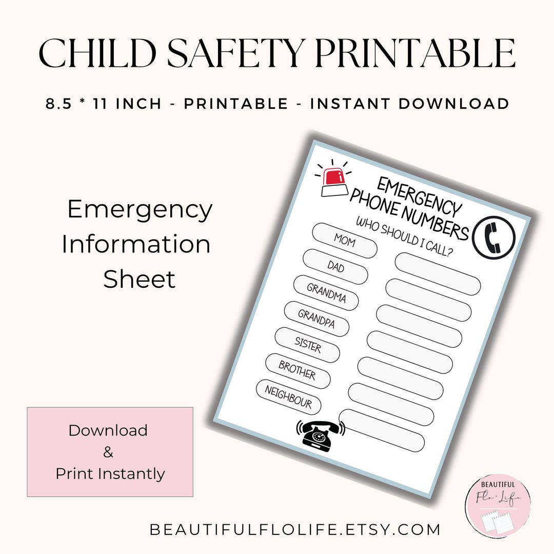 Emergency Binder Pages, Kids Safety Information Sheet, Printable Child ...