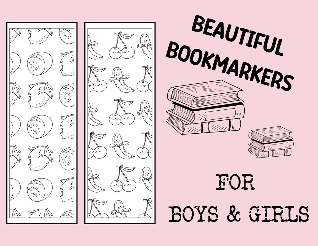 Fruit Coloring Bookmarks for Kids & Adults, Printable Bookshelf Tracker ...