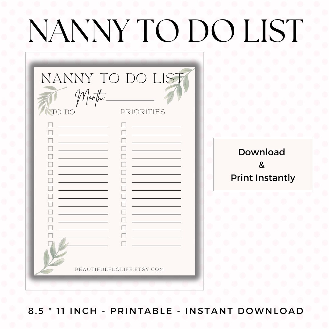 Nanny to Do List, Caregiver Checklist, Babysitter Planner, Daily ...