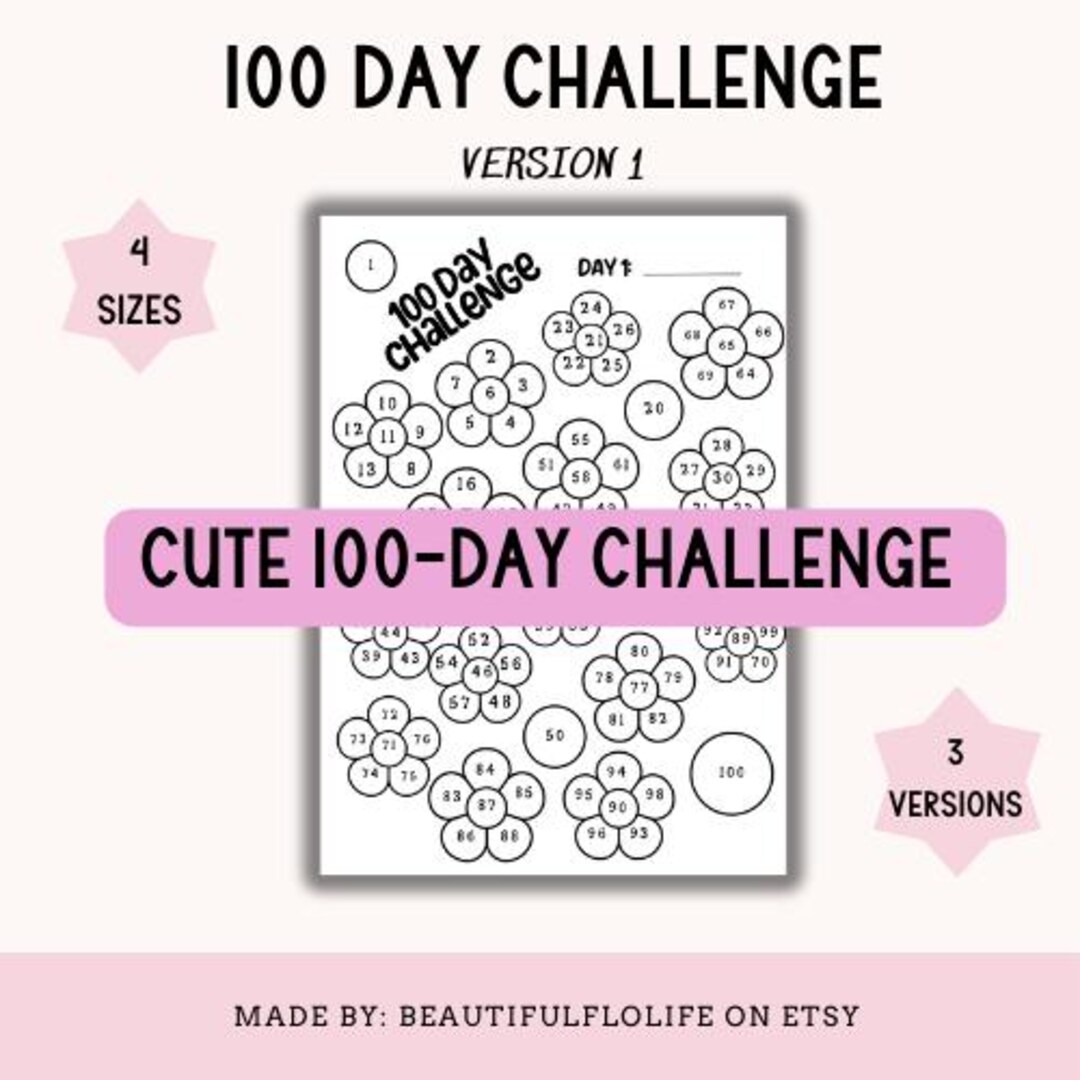 100 Day Challenge: Monthly Habit Tracker Printable Template, 100 ...