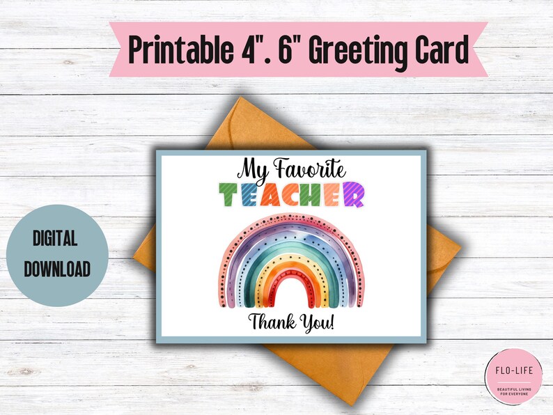 Teacher Appreciation Printable Card Foldable, Cute Rainbow Thank You ...