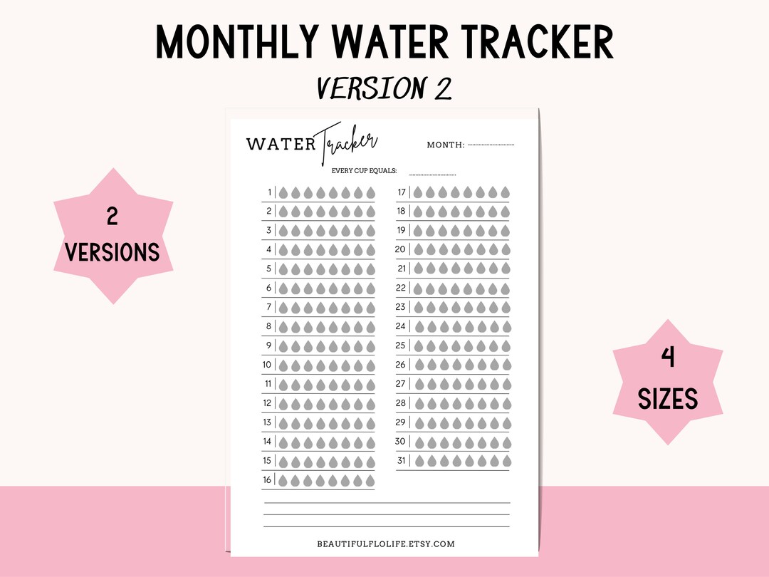 Water Tracker Printable, Hydration Log, Daily Water Intake Planner ...