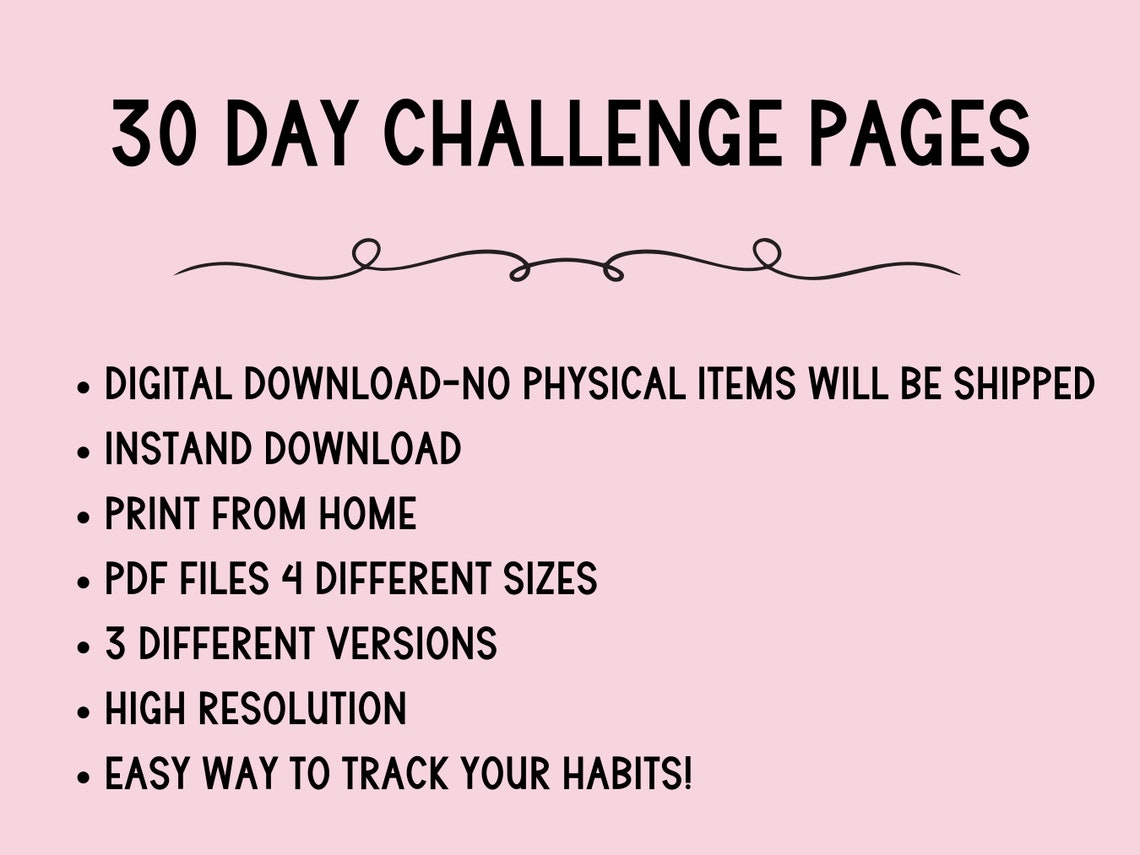 30-day Printable Challenge Worksheets Goal Tracker Habit Tracker Growth ...