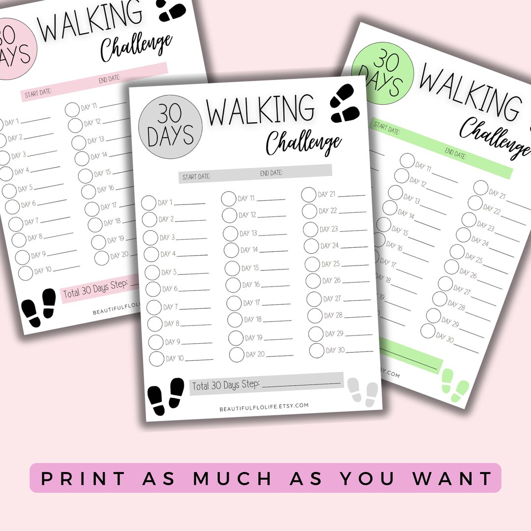 30 Day Walking Challenge Printable, Healthy Habit Tracker, Monthly ...