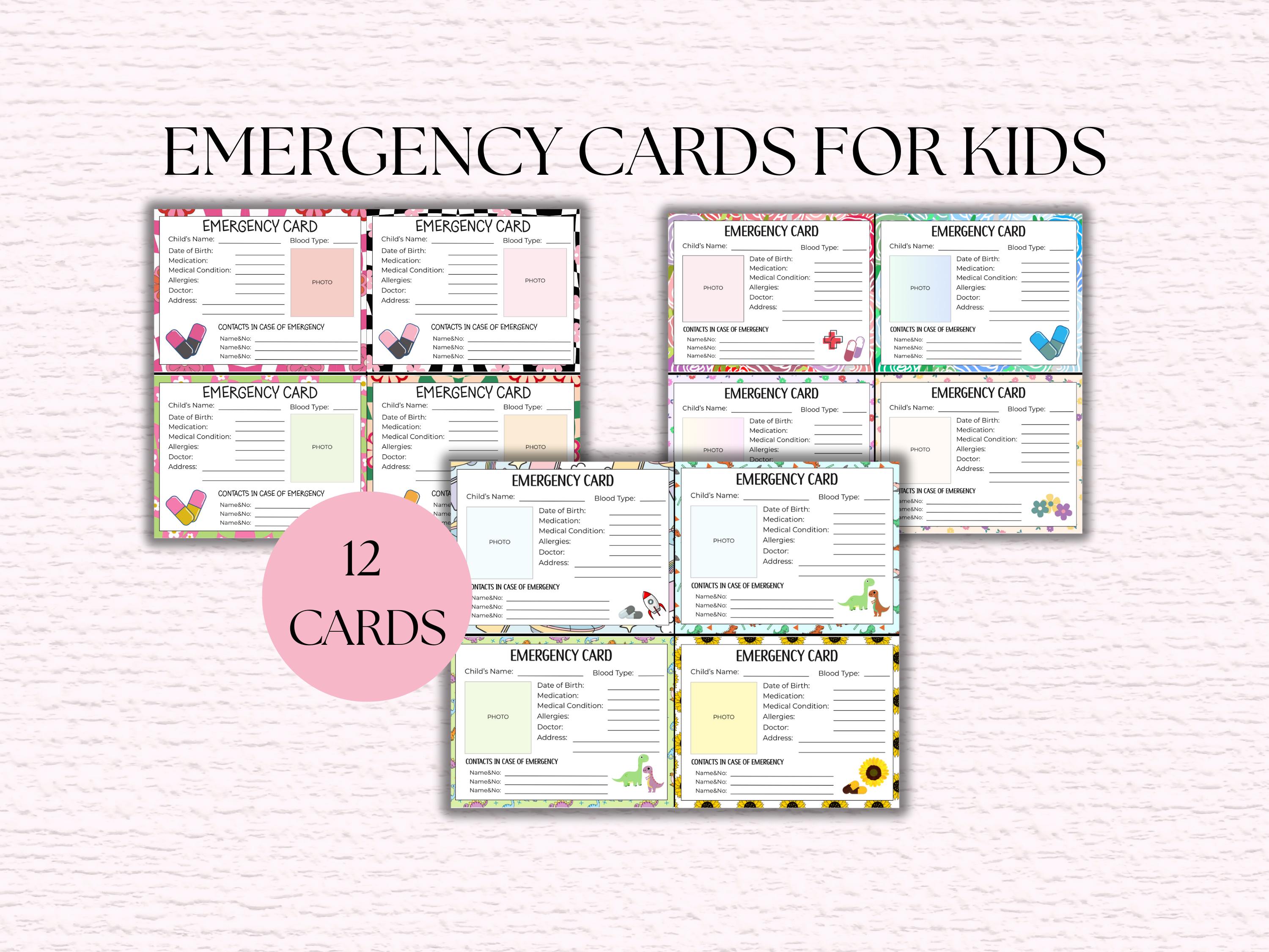 Emergency Contact Card Bundle, Printable Child Safety ID Wallet Card ...