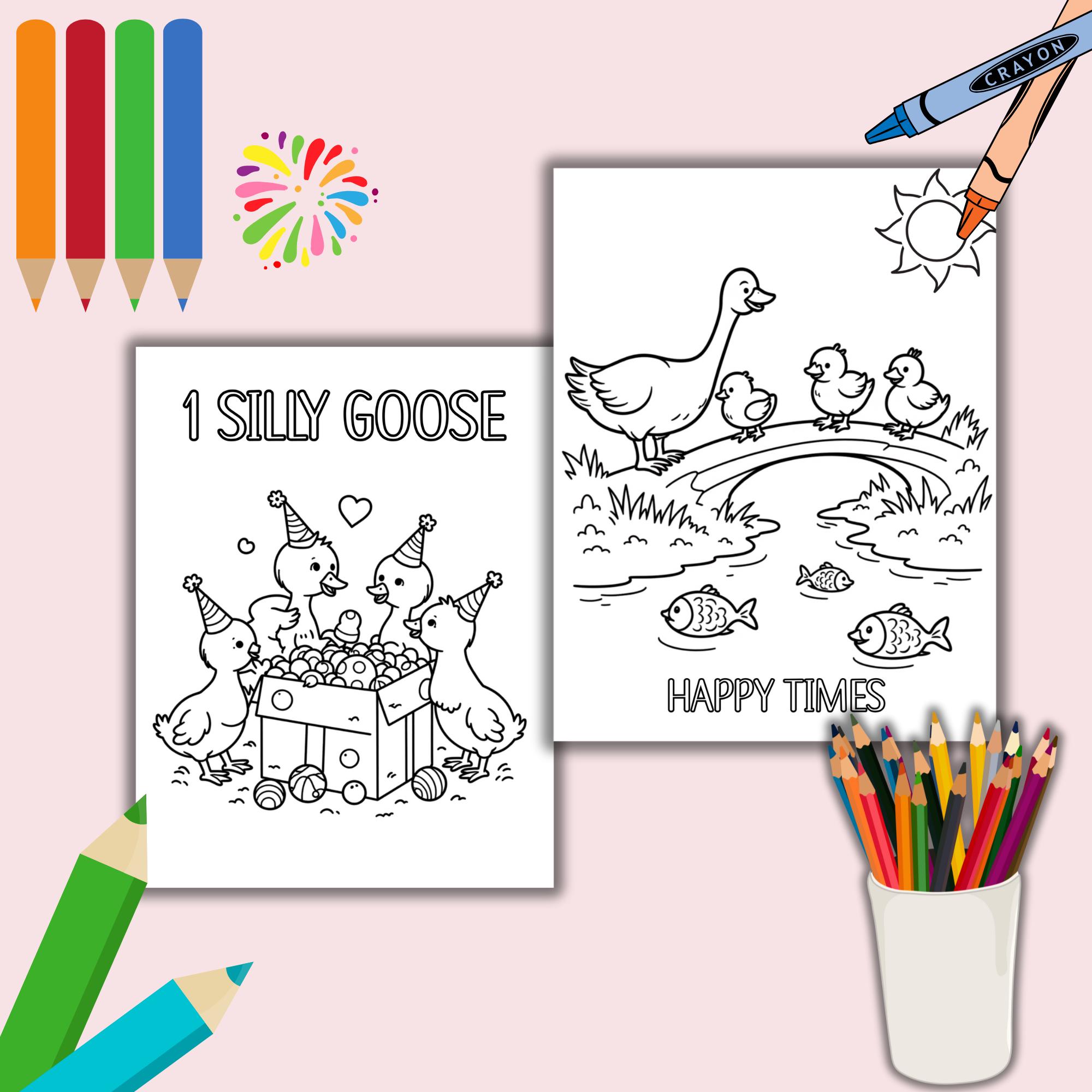 One Silly Goose Coloring Page, Goose Birthday Party Printable Kids ...