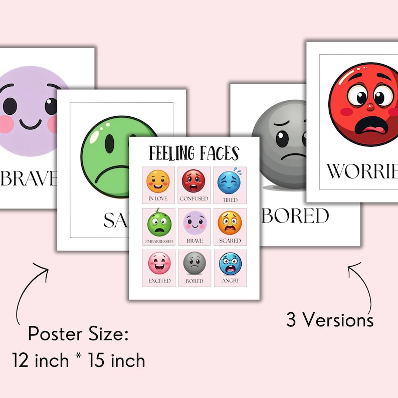 Feeling Faces Poster, Emotion Face Charts for Kids, Calm Down Corner Decor, Mental Health ...