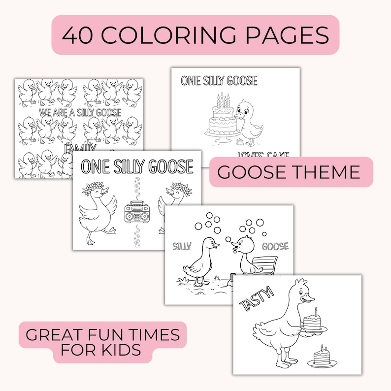 BUNDLE One Silly Goose Coloring Page, Printable Birthday Activity, Fun ...