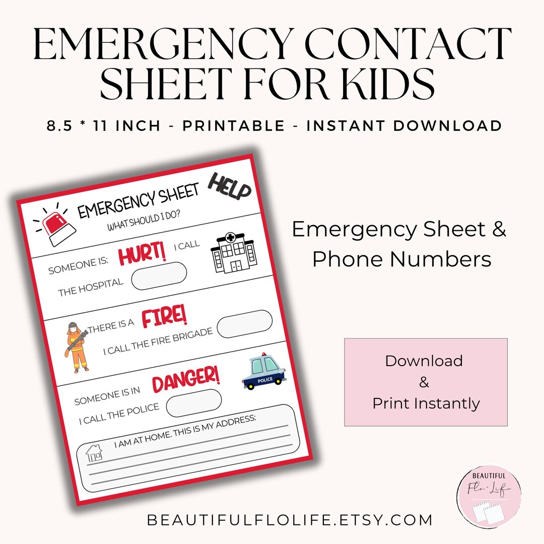 Emergency Information Sheet, Kids Printable ICE Form, Child Medical ...