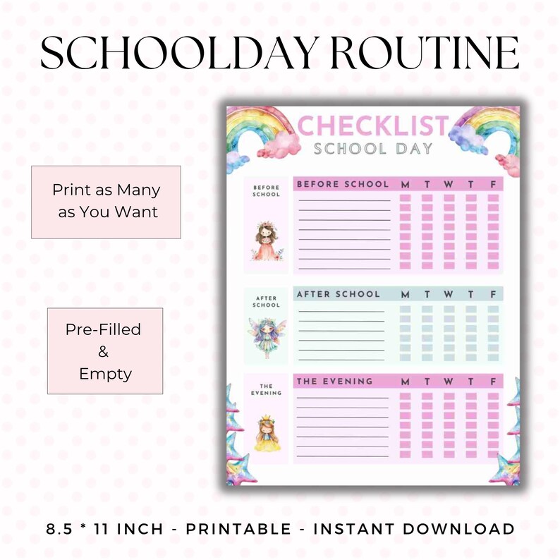 Visual Schedule for Kids, Printable School Routine Checklist ...