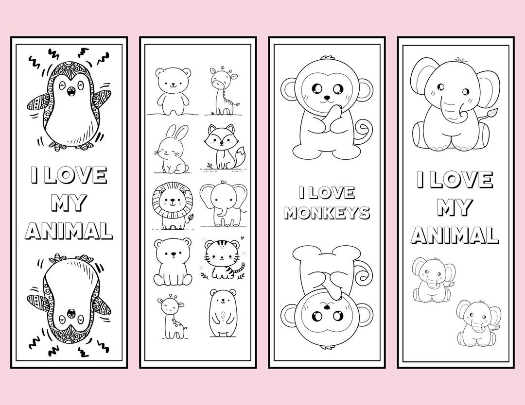 Back to School Coloring Bookmark, Cute Animal Bookshelf Reading Tracker ...