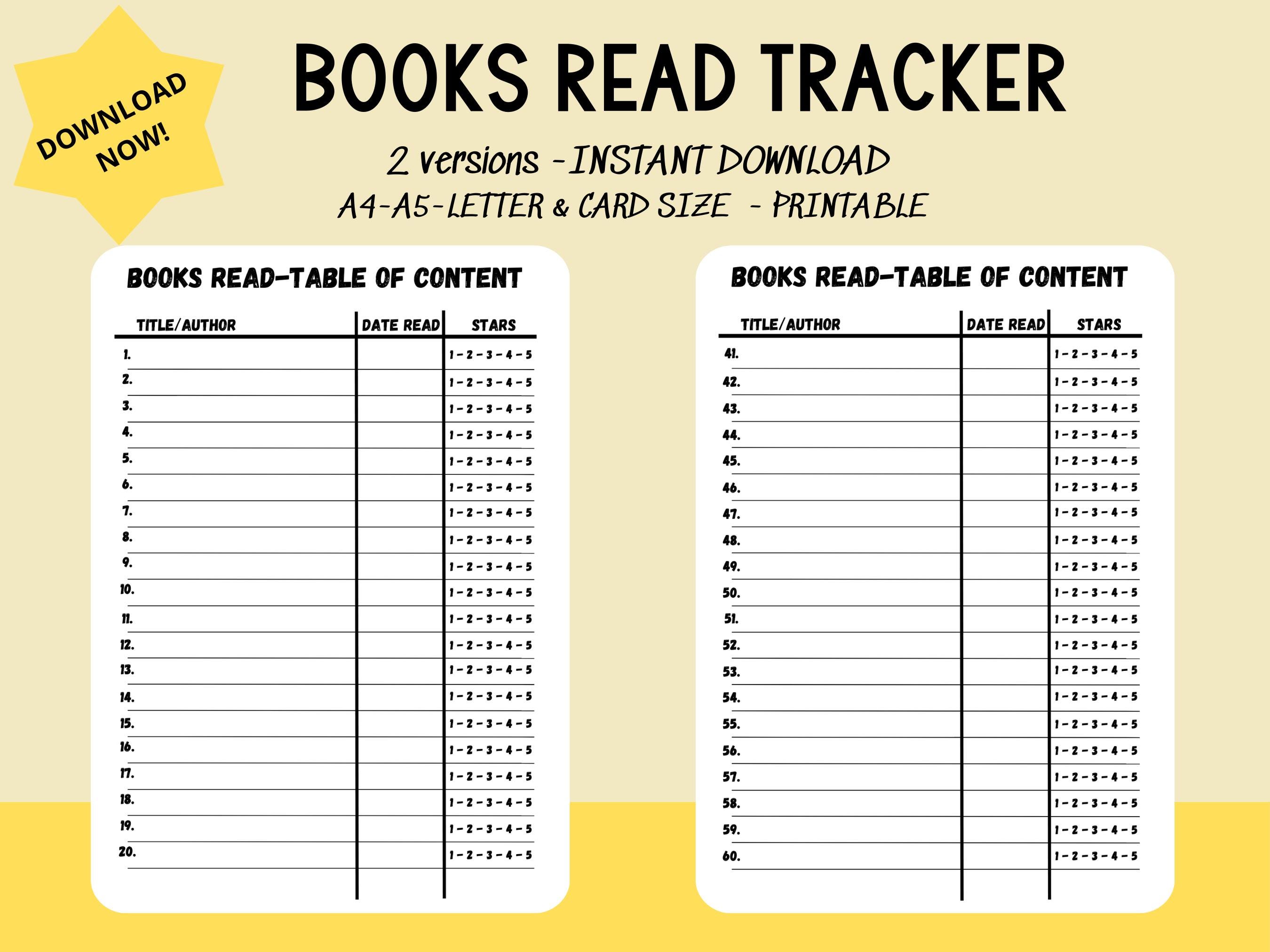 Reading Challenge Log, Printable Book Tracker for Kids & Adults, Fun ...