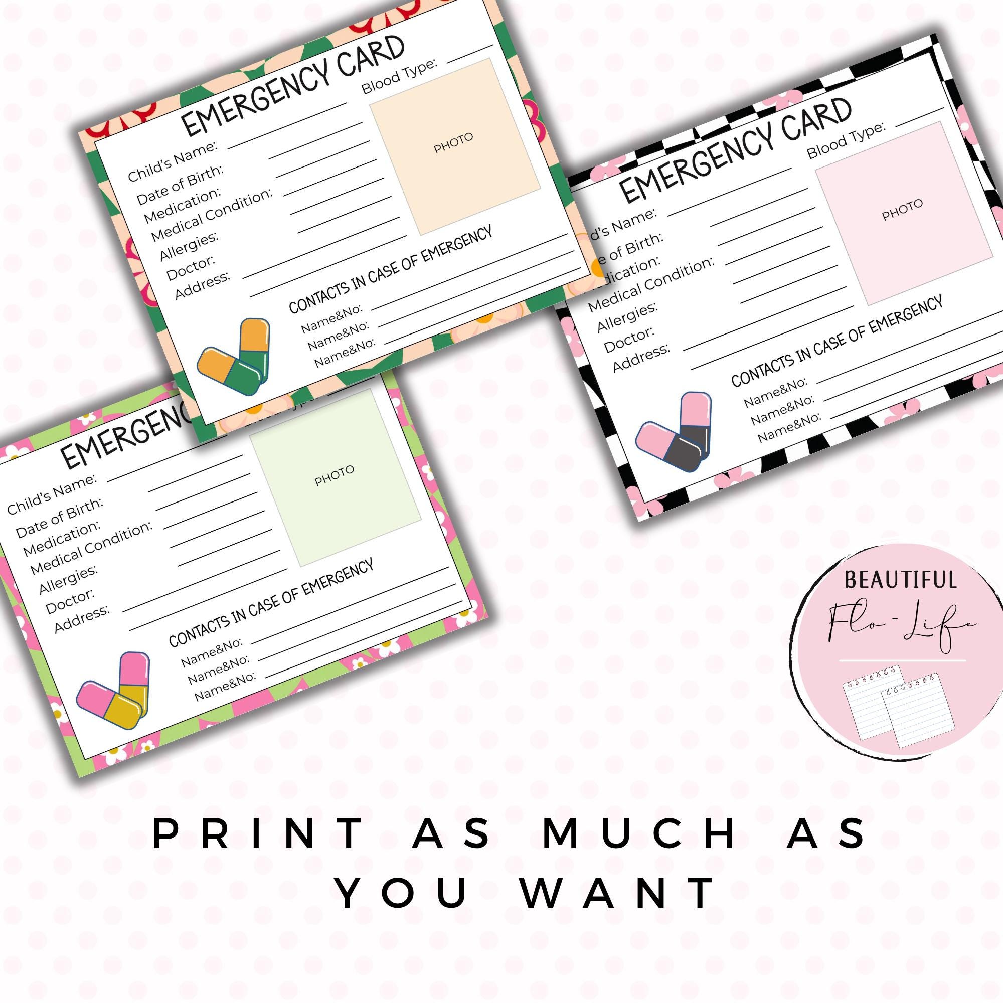 Kids in Case of Emergency Printable, Emergency Contact Card, Safety ...