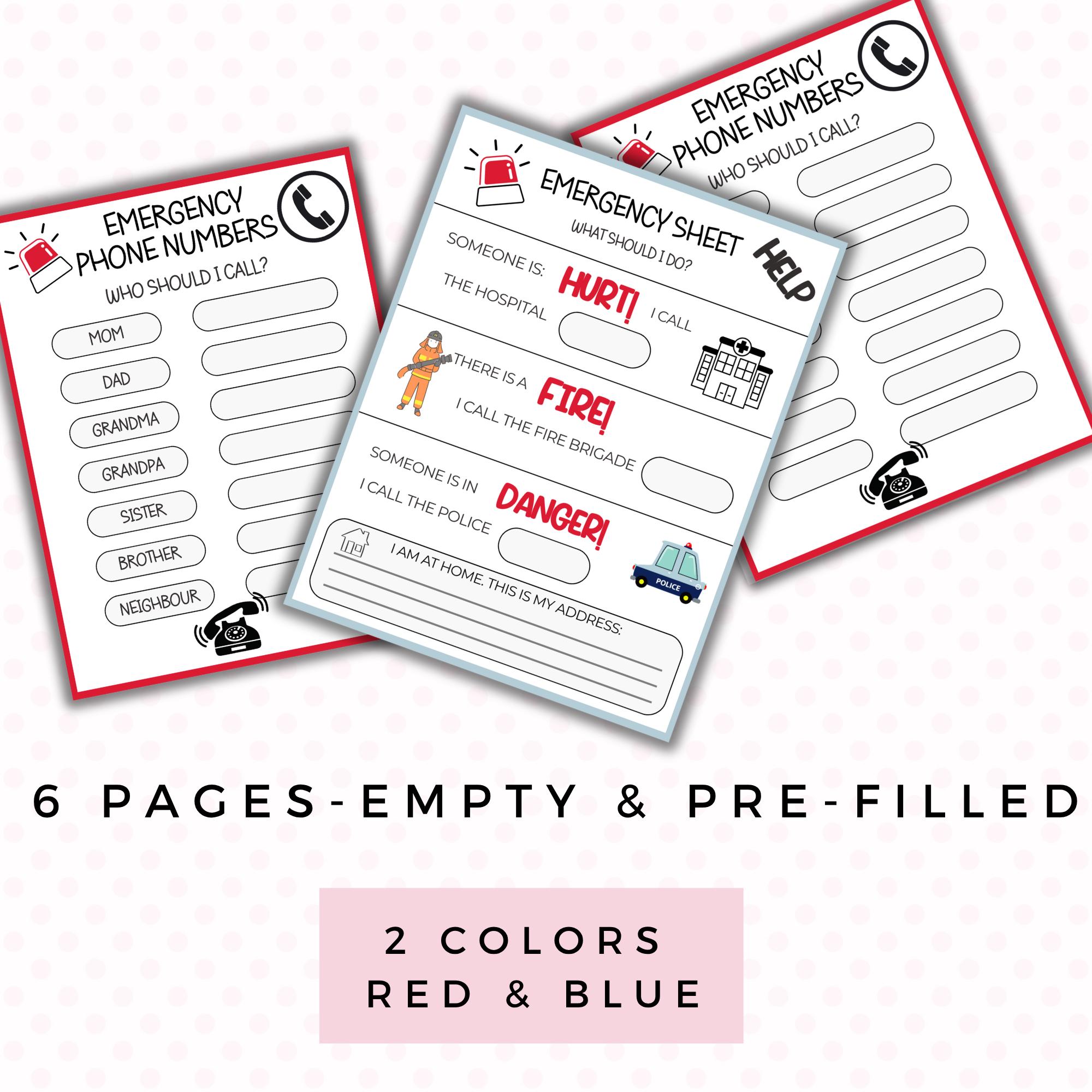 BUNDLE Emergency Contact, Printable Emergency Info Sheets for Childcare ...