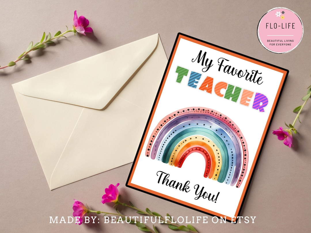 Teacher Appreciation Printable Card Foldable, Cute Rainbow Thank You ...