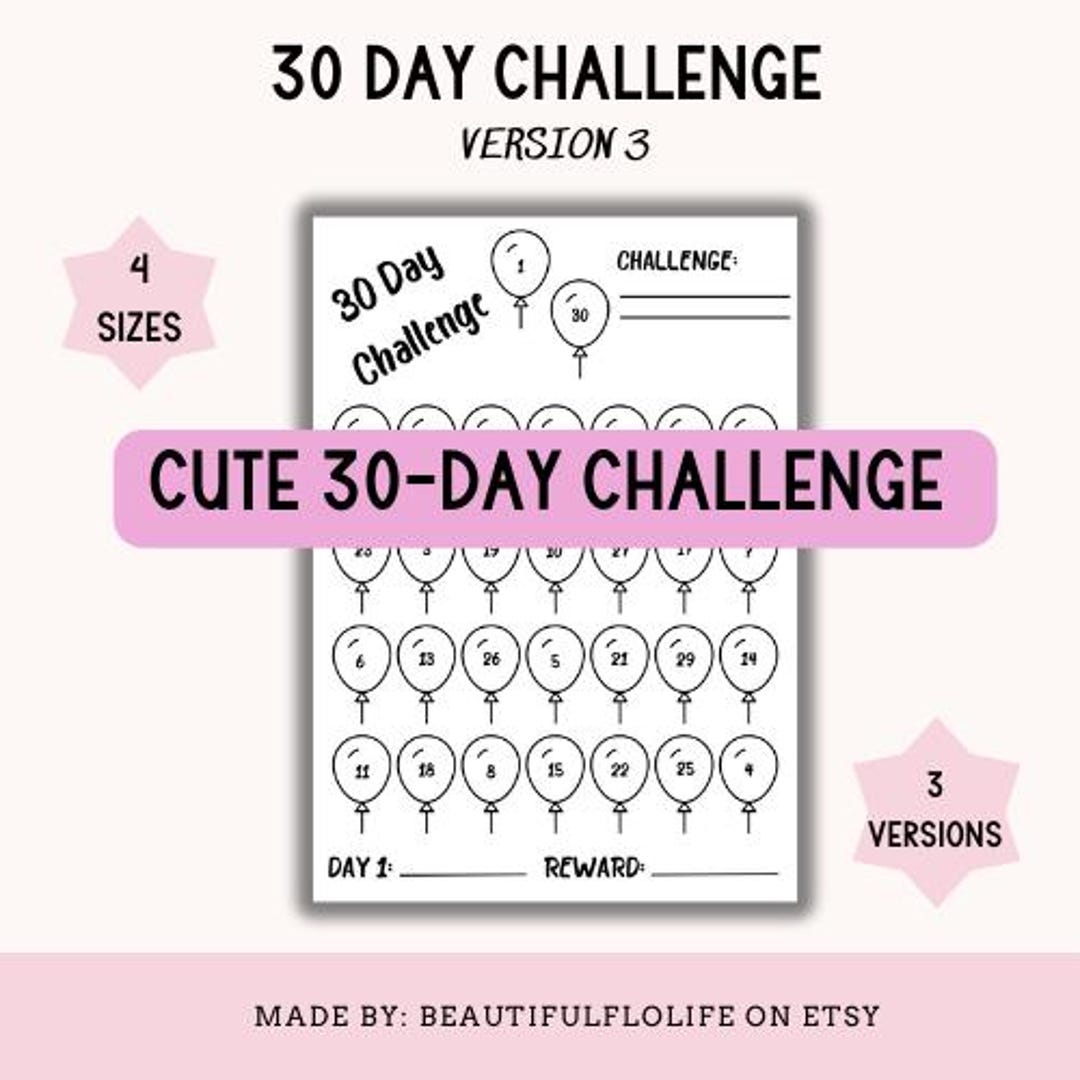 30 Day Challenge Printable: Progress Tracker, Goal Setting, Habit ...