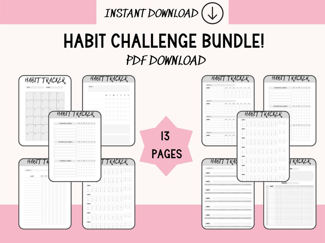 Daily Weekly Monthly Yearly Habit Tracker Printable Template Motivation ...