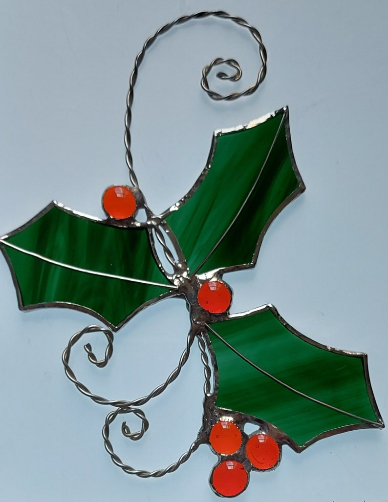 Stained Glass Christmas Holly Suncatcher - Etsy