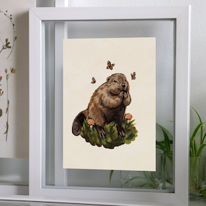 BEAVER ART PRINT - 5x7 - Vintage Goblincore Cute Art - Dorm Room Decor ...