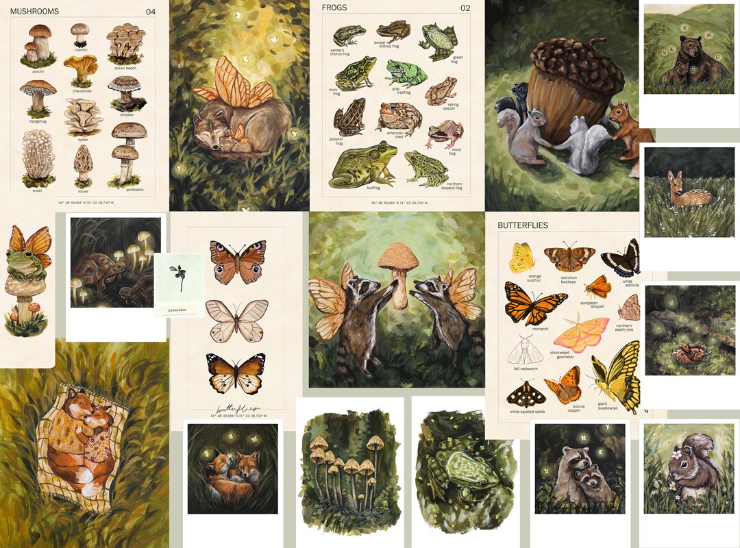 SET OF 18 PRINTS Goblincore Art Print Bundle Botanical Wall Art Set ...