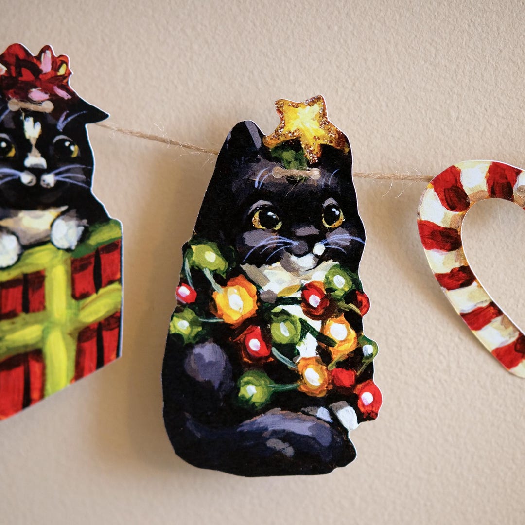 CHRISTMAS GARLAND - Handmade Vintage Style Paper Garland - Cute Black ...