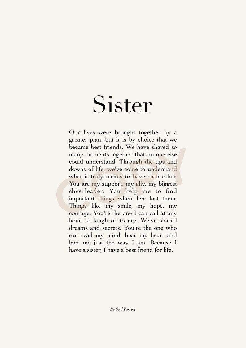 Sister Definition Art Meaningful Sister Gift Sentimental Gift for ...