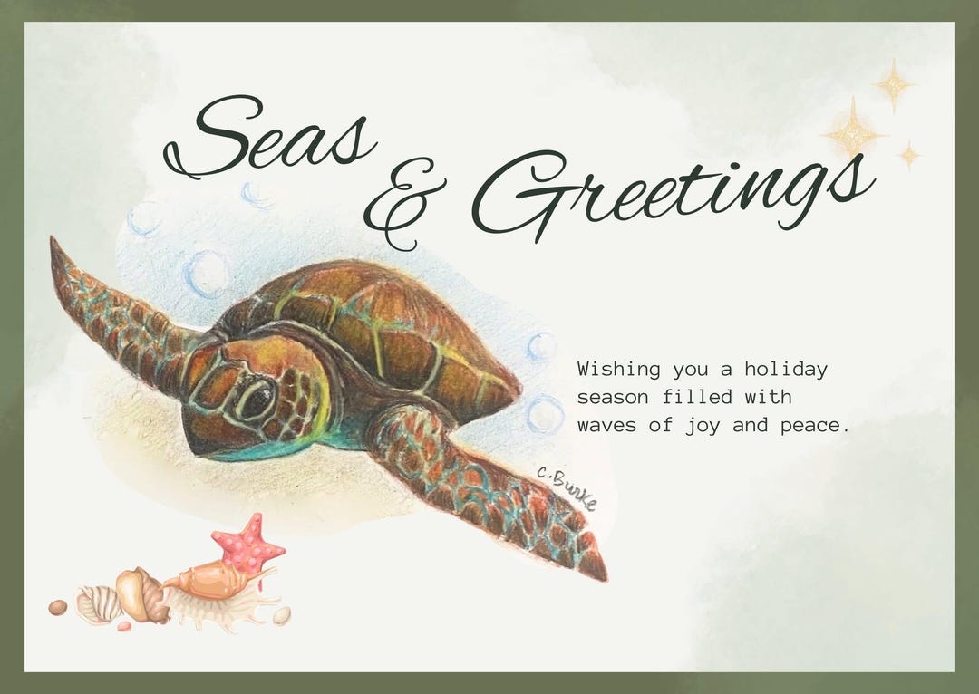Christmas Card, Ocean, Sea Turtles, Seas N Greetings - Etsy