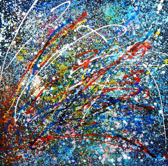 Homage of Pollock Blue Lagoon e97054 60 x 60 cm abstract oil painting ...
