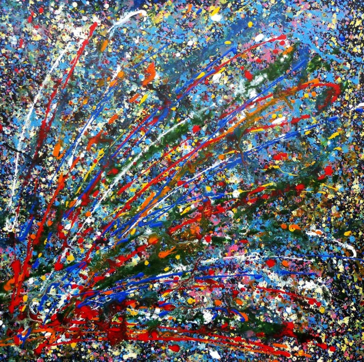 Homage of Pollock Blue Lagoon e97054 60 x 60 cm abstract oil painting ...