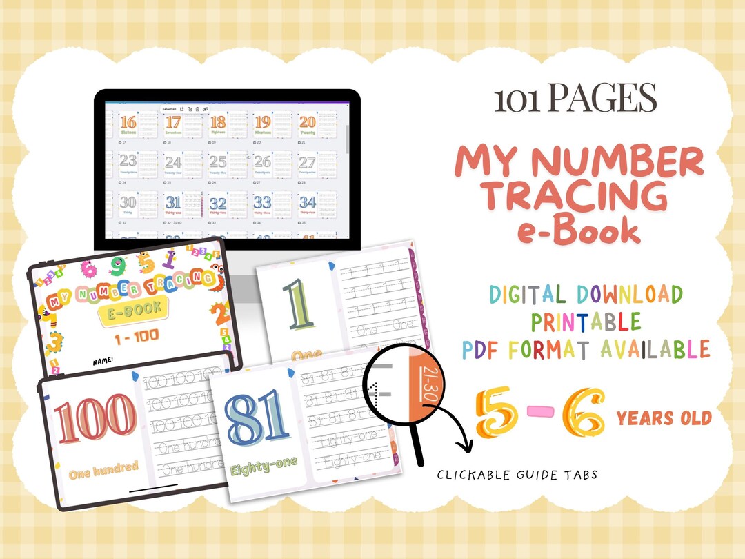 My Number Tracing E-book 100 | Trace Writing Practice Worksheet 1-100 ...