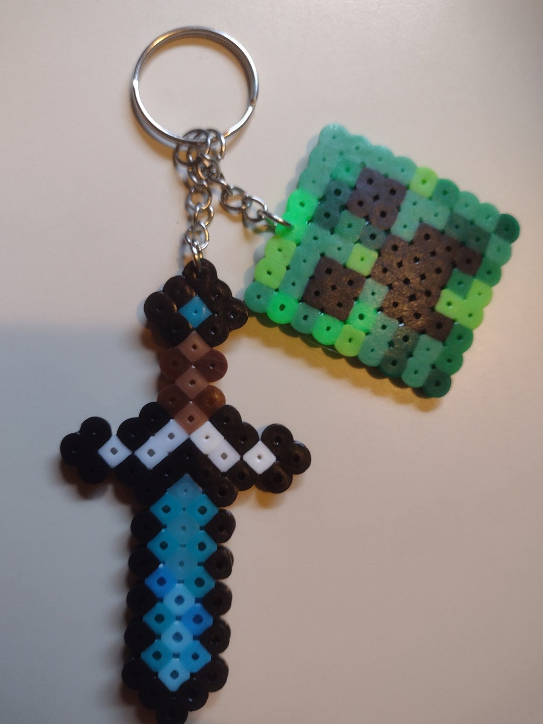Minecraft Creeper and Sword Perler Bead Keychain - Etsy