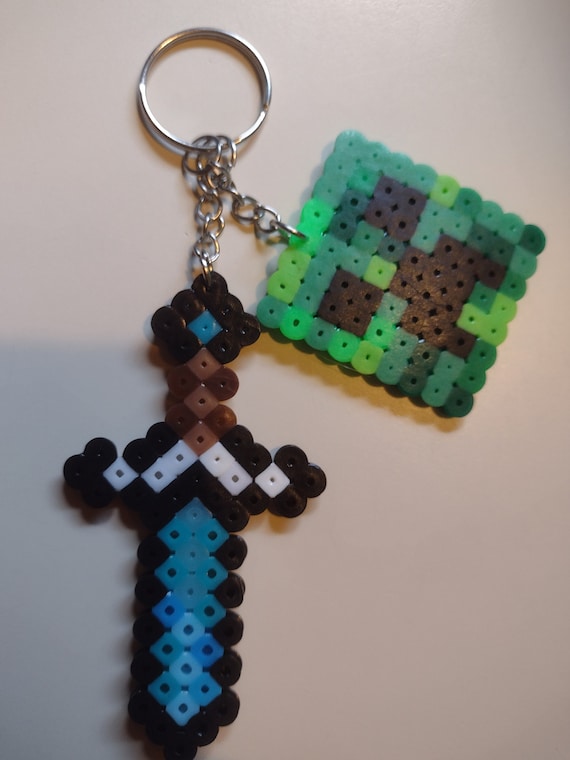 Minecraft Creeper and Sword Perler Bead Keychain - Etsy