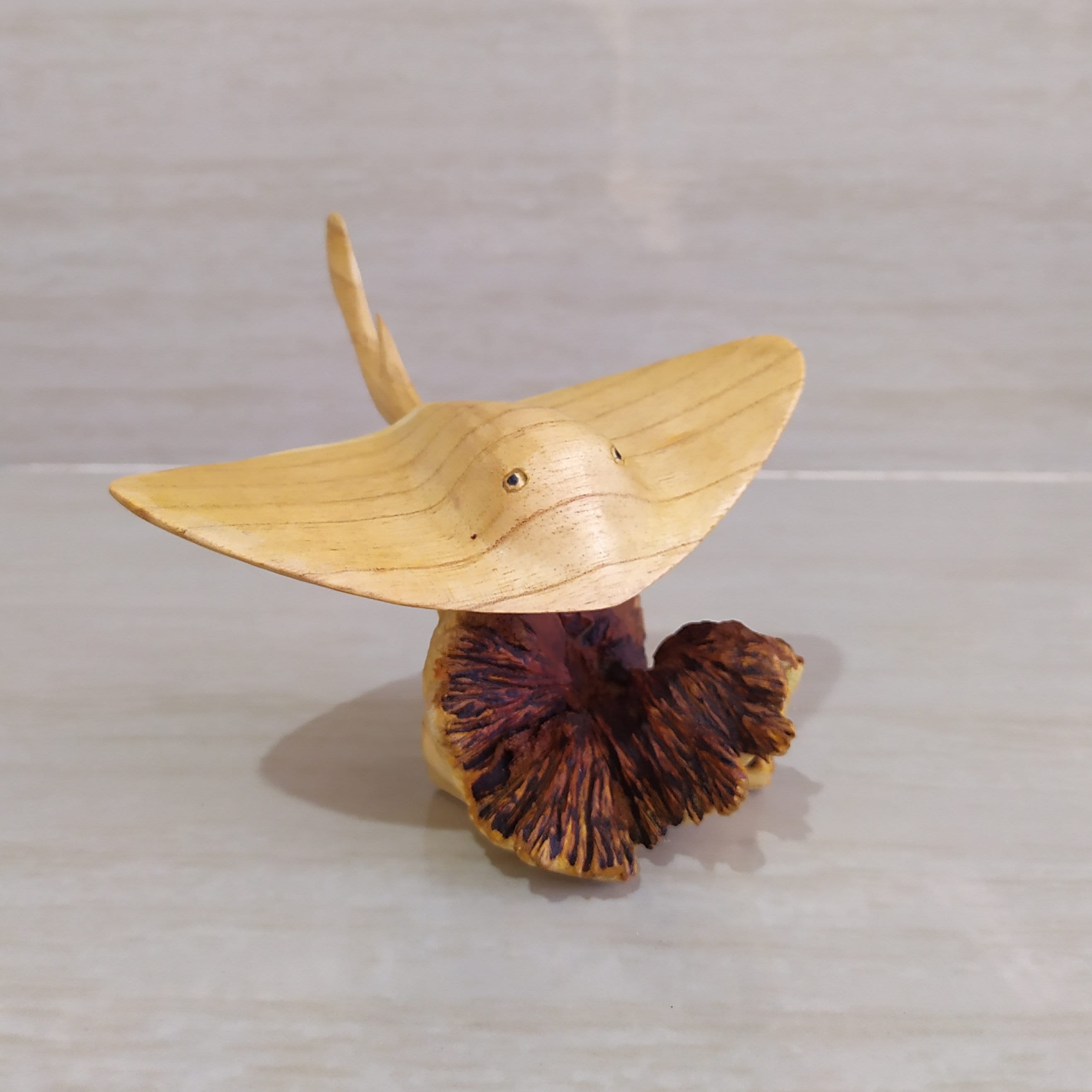 Wooden Stingray Statue on Fern, Hand Carved Ornament - Etsy