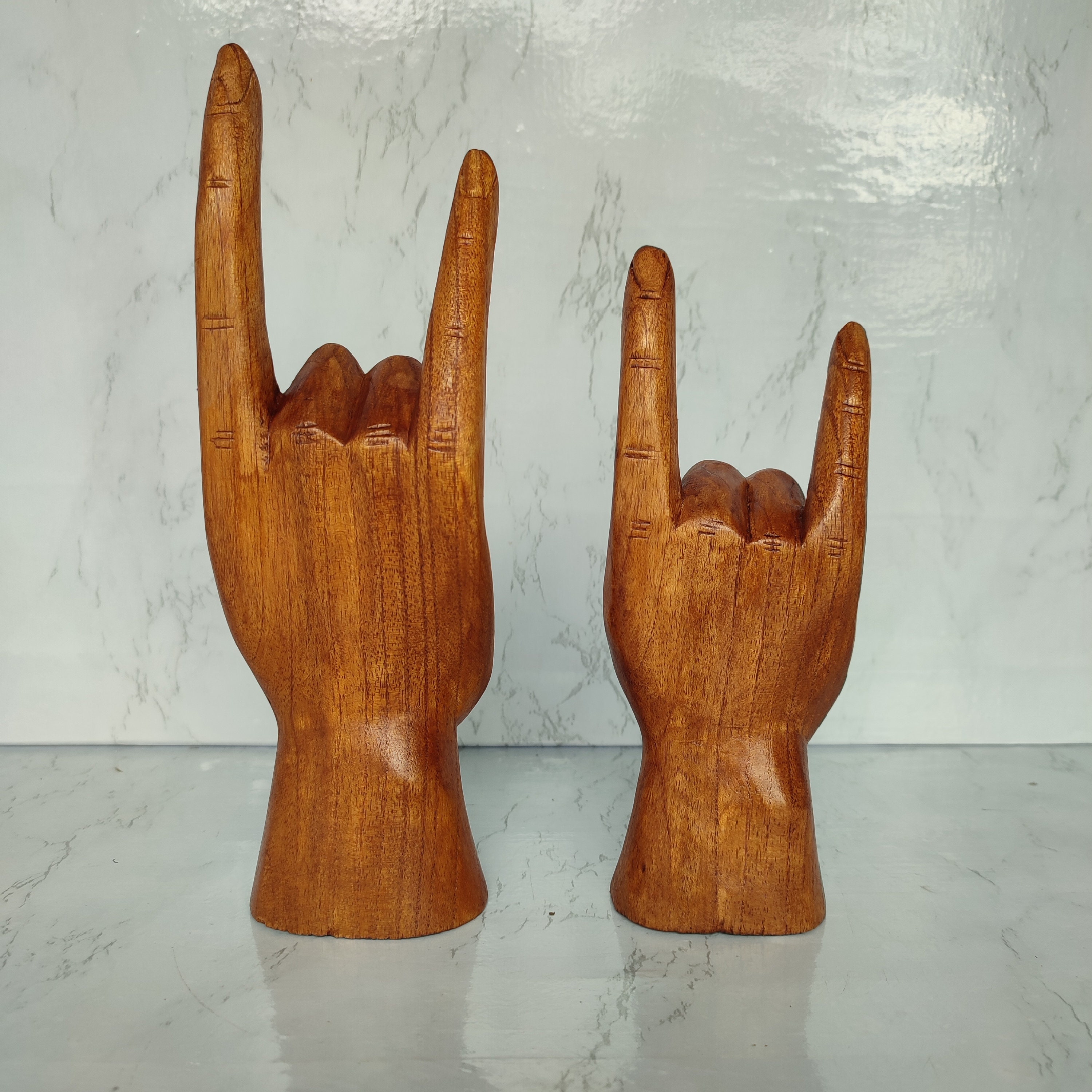 Rock and Roll Hand Sign Language, Sign of the Horns, Hand Carved ...