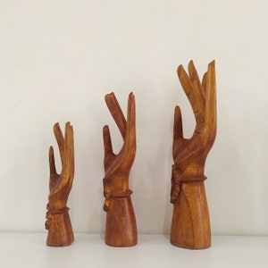 Wooden Hand Sculpture With Flower Decoration , Wooden Hand Jewelry ...