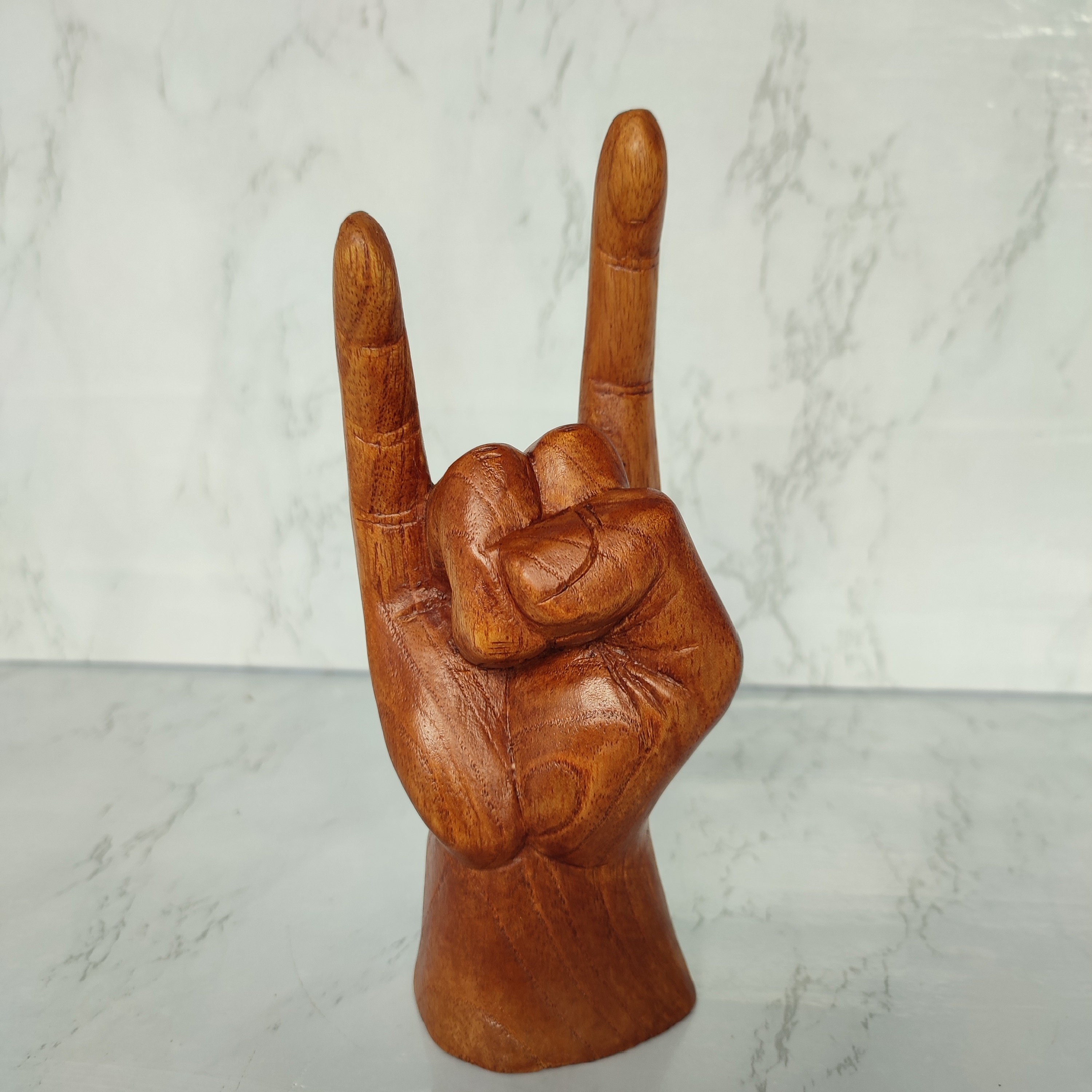 Rock and Roll Hand Sign Language, Sign of the Horns, Hand Carved ...