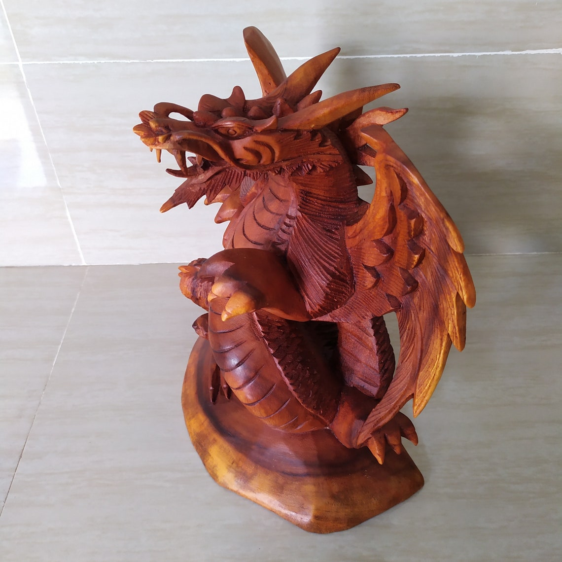 The Winged Dragon Statue is Made of Natural Wood. Dragon - Etsy