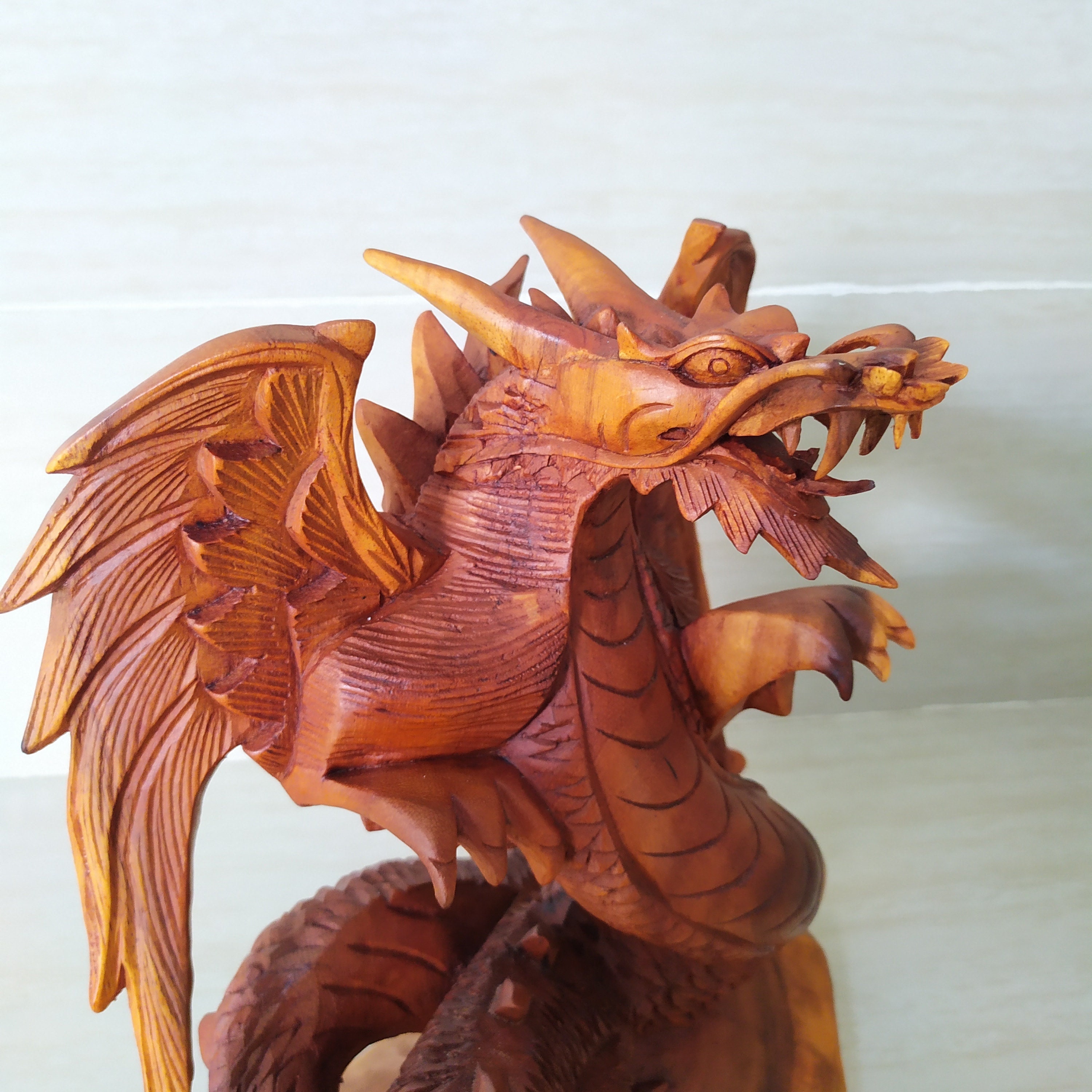 The Winged Dragon Statue is Made of Natural Wood. Dragon - Etsy