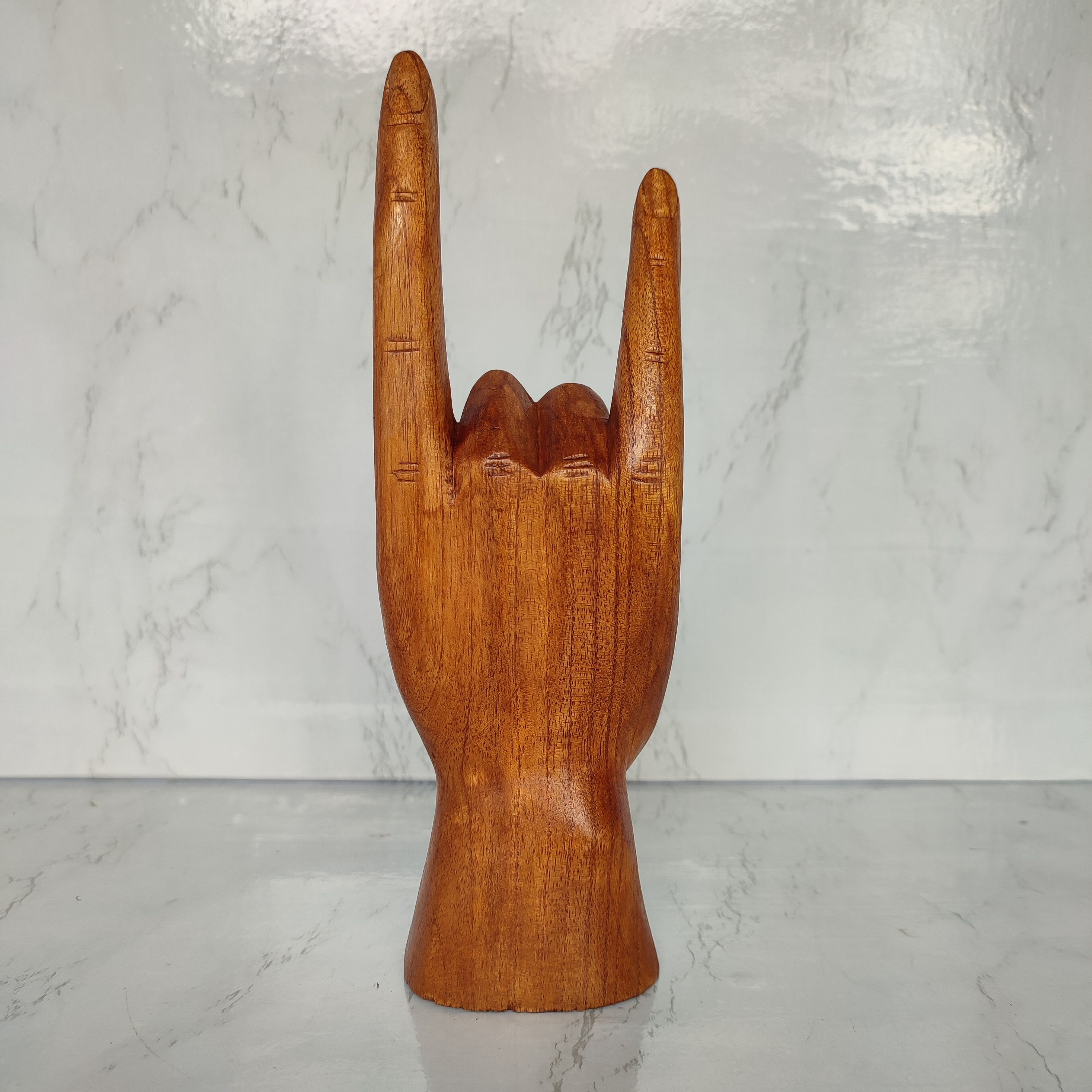 Rock and Roll Hand Sign Language, Sign of the Horns, Hand Carved ...