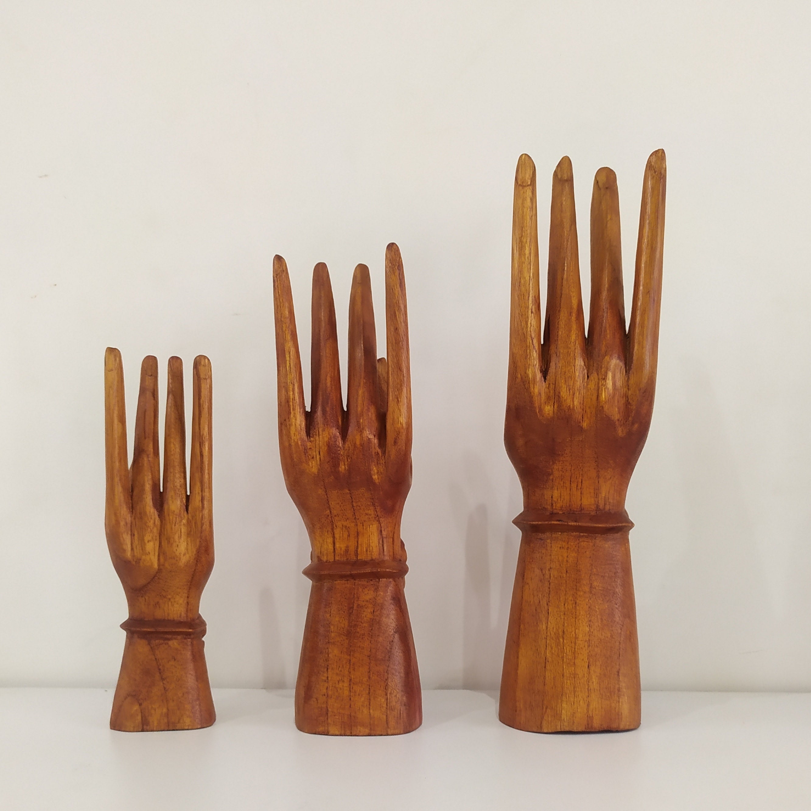 Wooden Hand Sculpture With Flower Decoration , Wooden Hand Jewelry ...