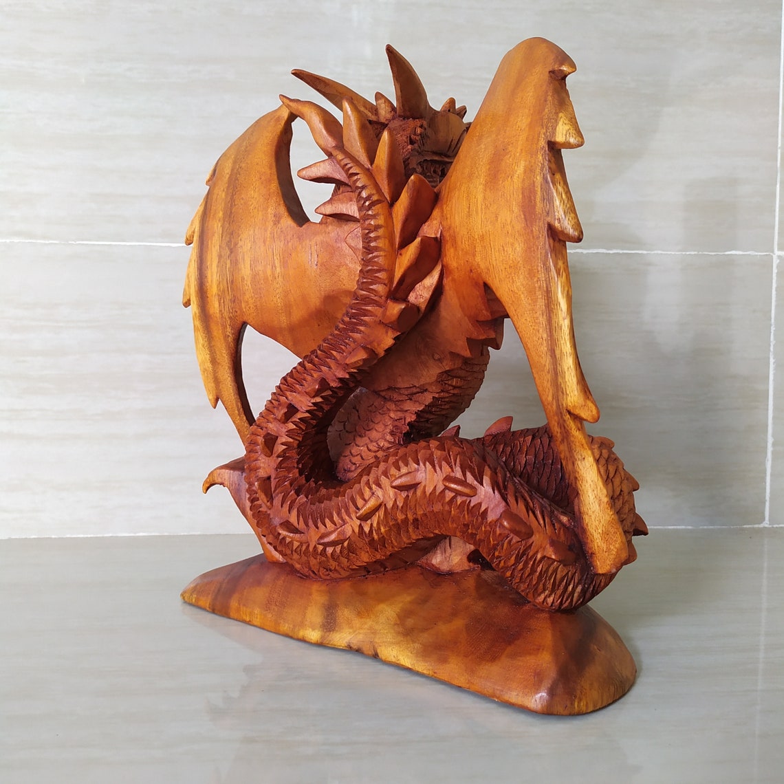 The Winged Dragon Statue is Made of Natural Wood. Dragon - Etsy