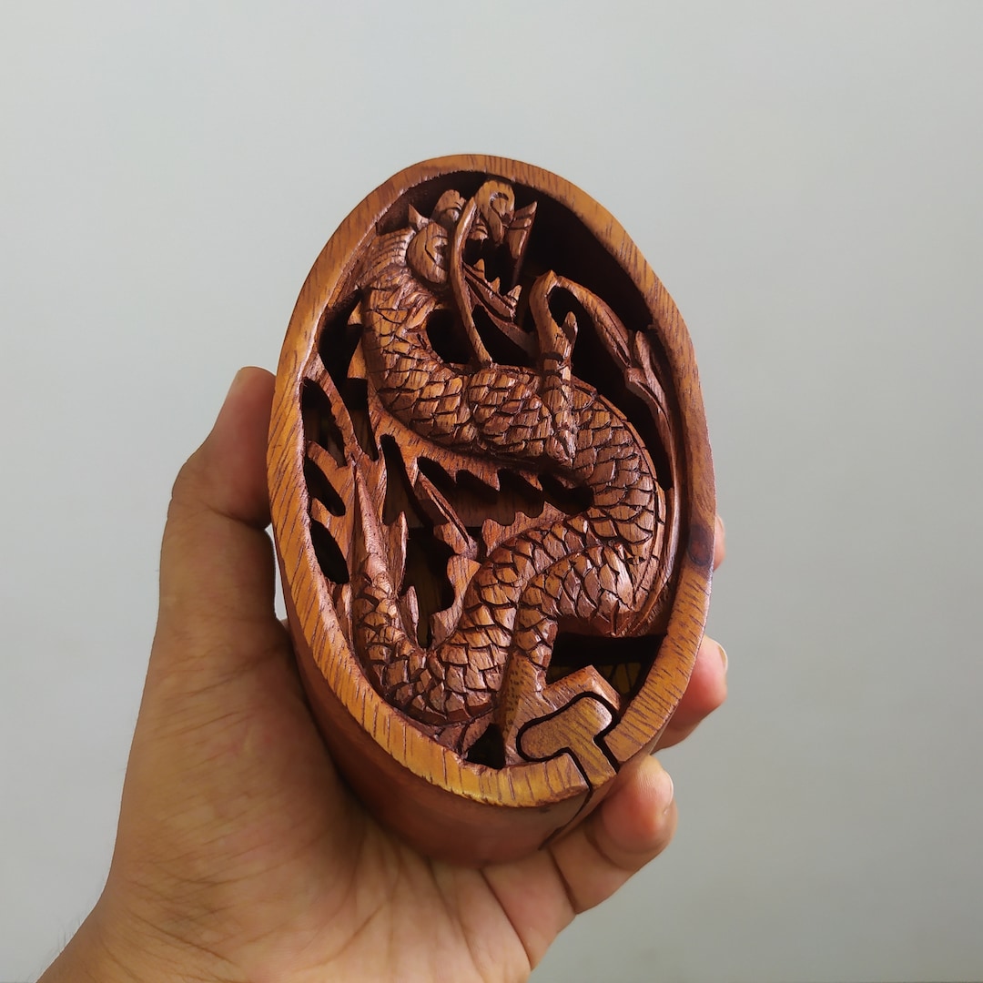 Beautiful Wooden Jewelry Box /dragon Puzzle Box / Handcrafted Puzzle ...