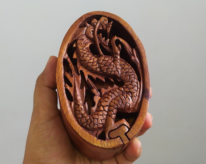 Carved Wooden Dragon Puzzle Box, Handcrafted Beacon Wood Jewelry Box - Etsy