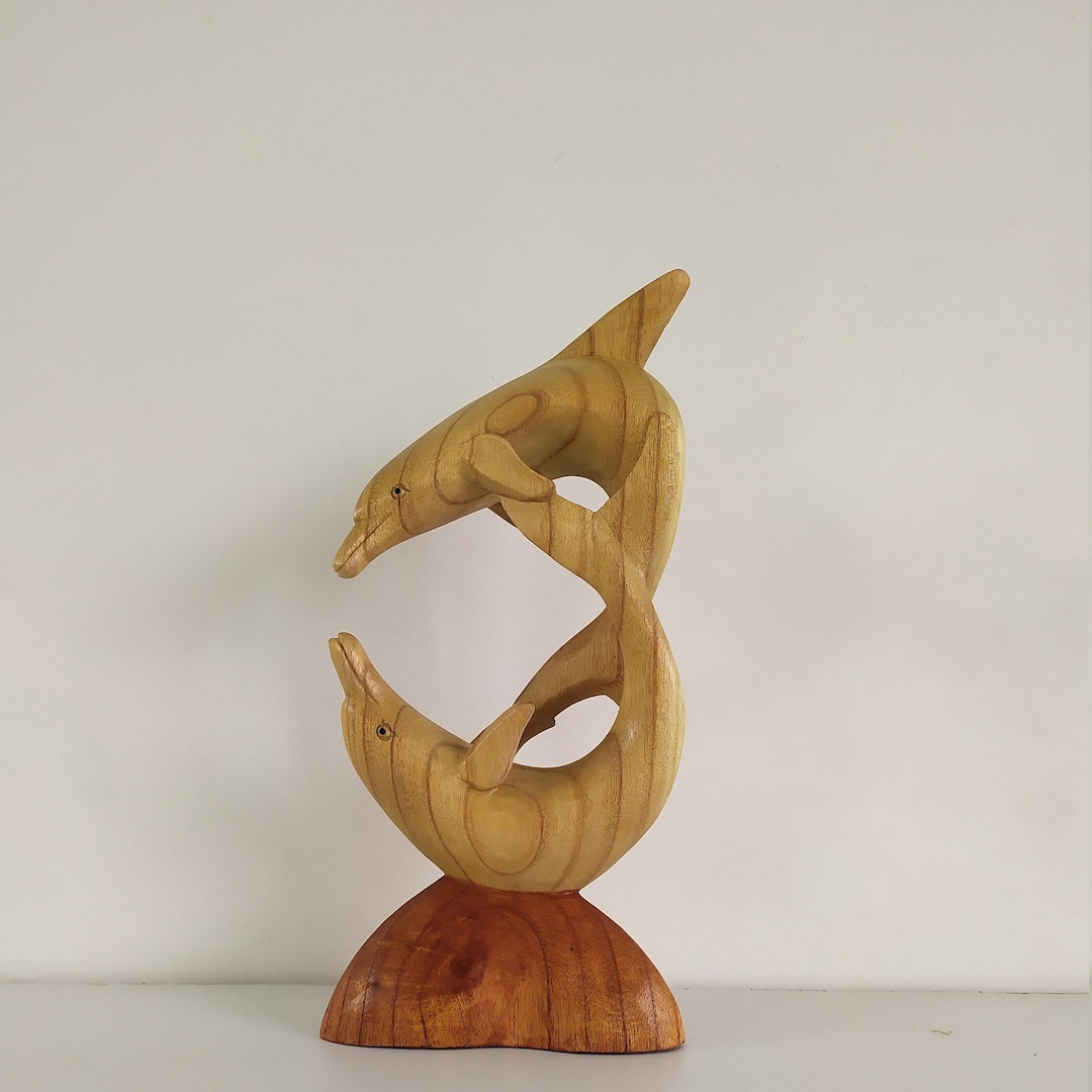Beautiful Wooden Dolphin Statue. Dolphin Wood Carving. 2 Dolphin ...