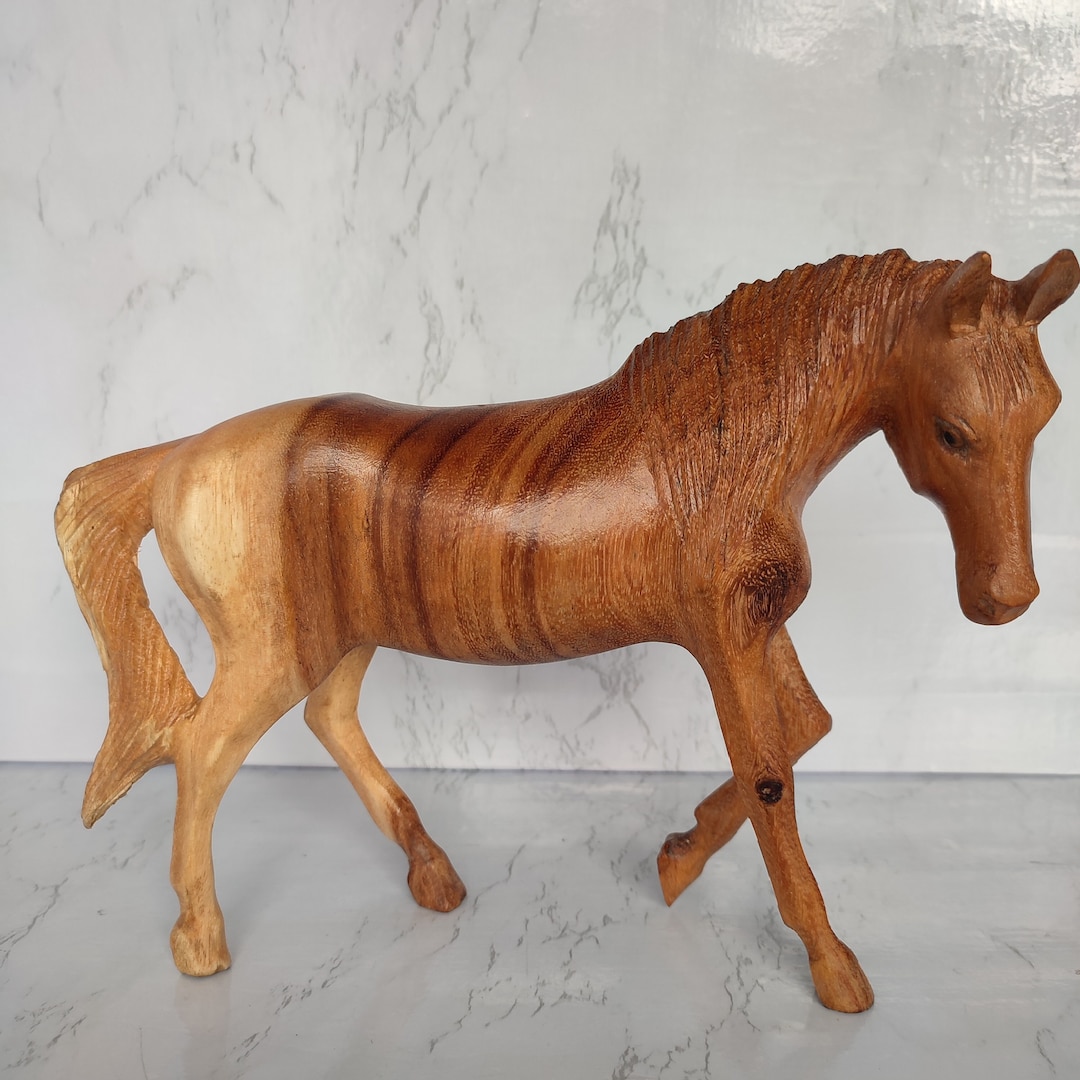 Wild Horse Statue of Suar Wood, Wooden Horse Statue for Special Gift ...