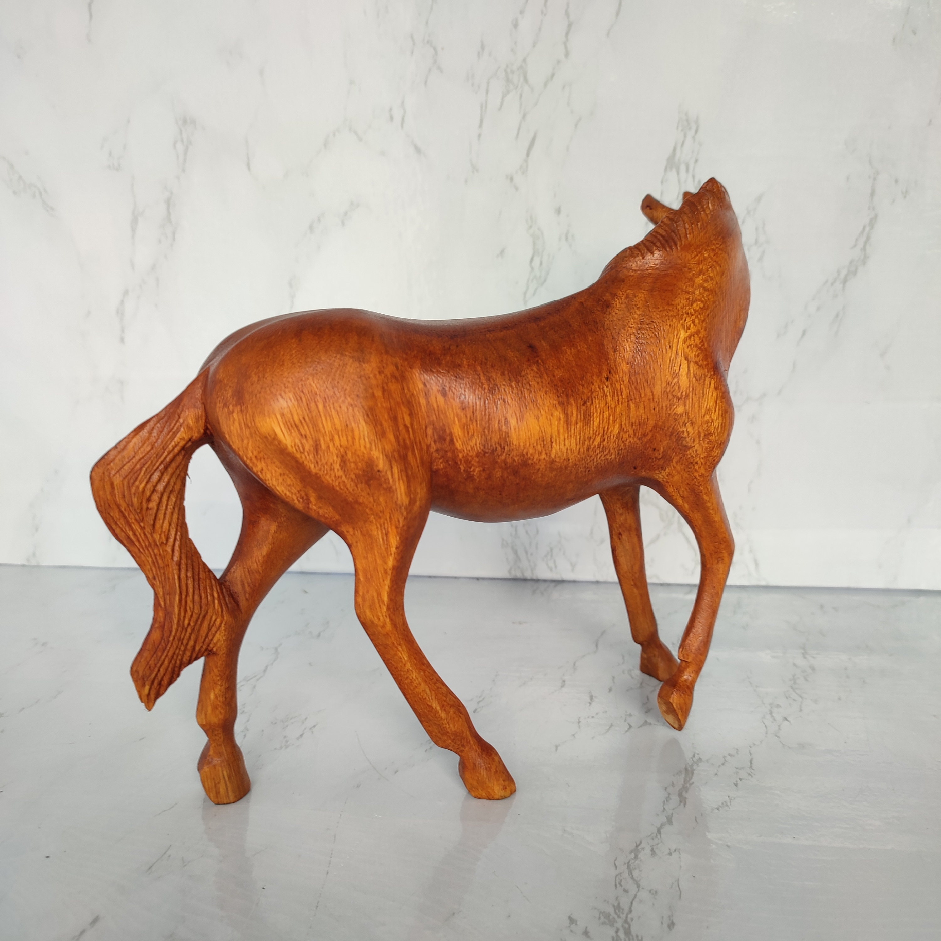 Wild Horse Statue of Suar Wood, Wooden Horse Statue for Special Gift ...