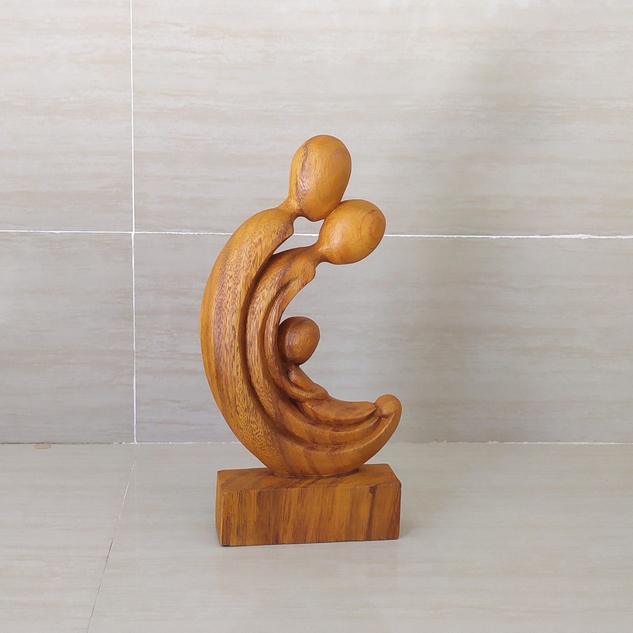 Wooden Statue of a Happy Family. Father Mother and Child Statue. - Etsy
